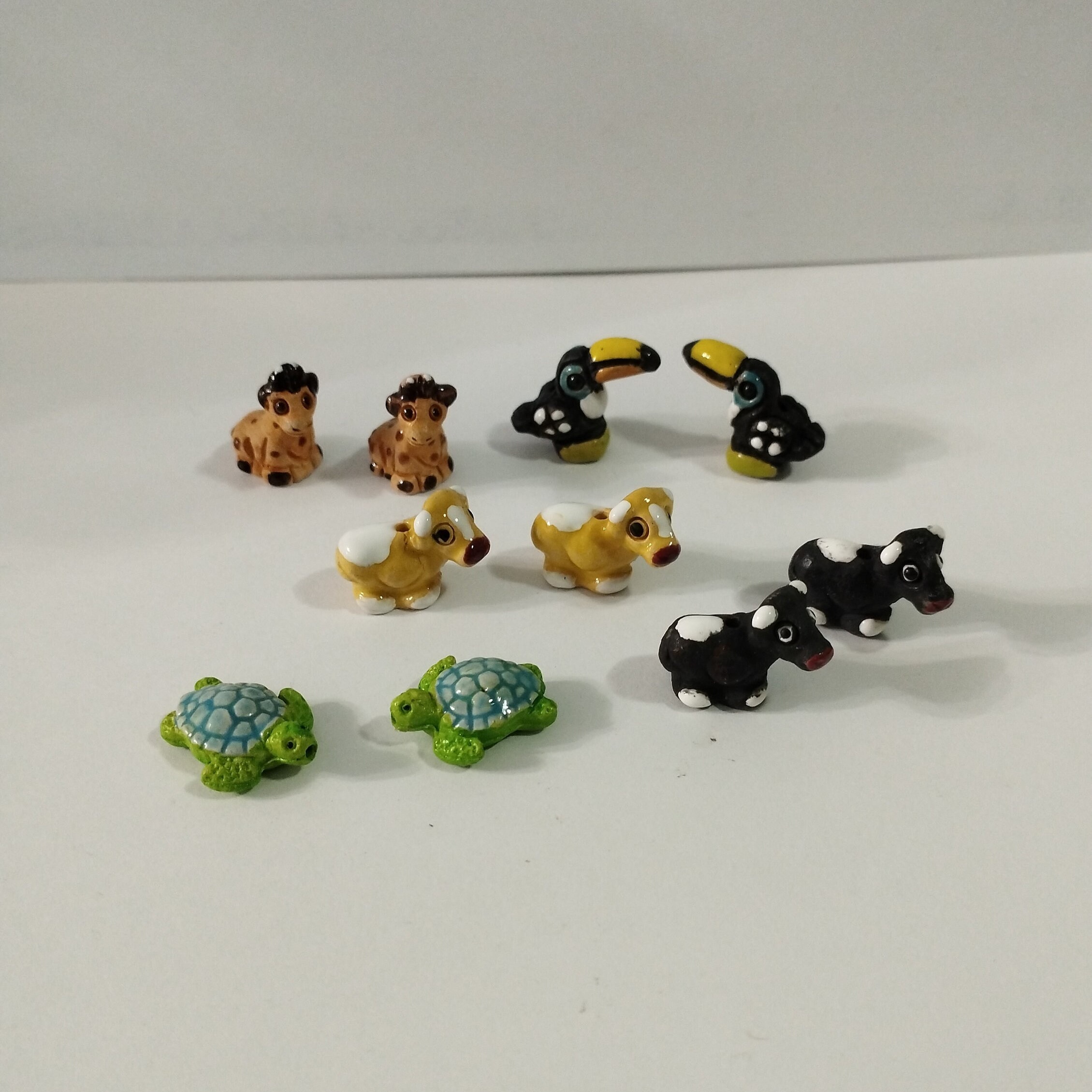 10 Tiny Peruvian Ceramic Animal Bead Clay Pairs Mixed Model Handmade ...
