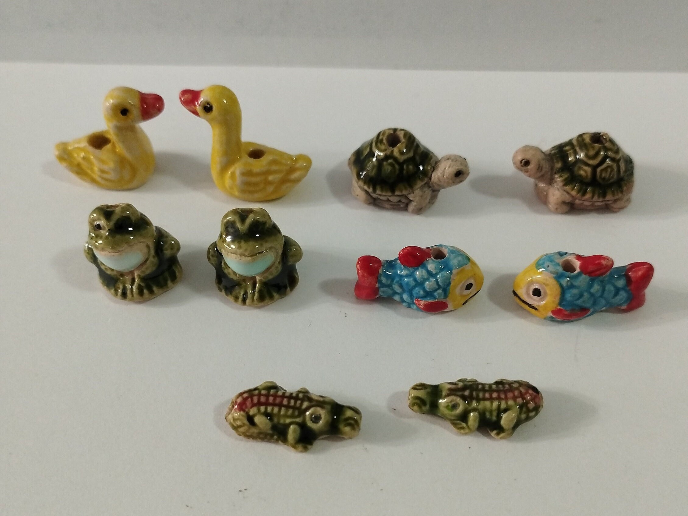 10 Tiny Peruvian Ceramic Animal Bead Clay Pairs Mixed Model Handmade ...