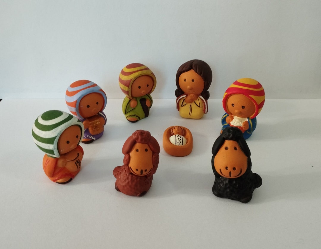 Peruvian Nativity Scene Christmas Clay Ornament 8 Pieces Ceramic Fine ...
