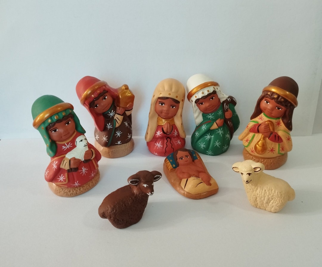 Peruvian Nativity Scene Christmas Clay Ornament 8 Pieces Ceramic Fine ...