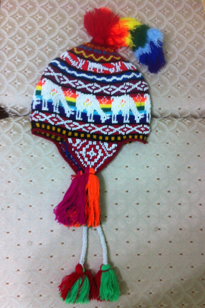 Peruvian Wool Pom Pom & Mostacillas Beads Chullo Hat Unisex - Etsy