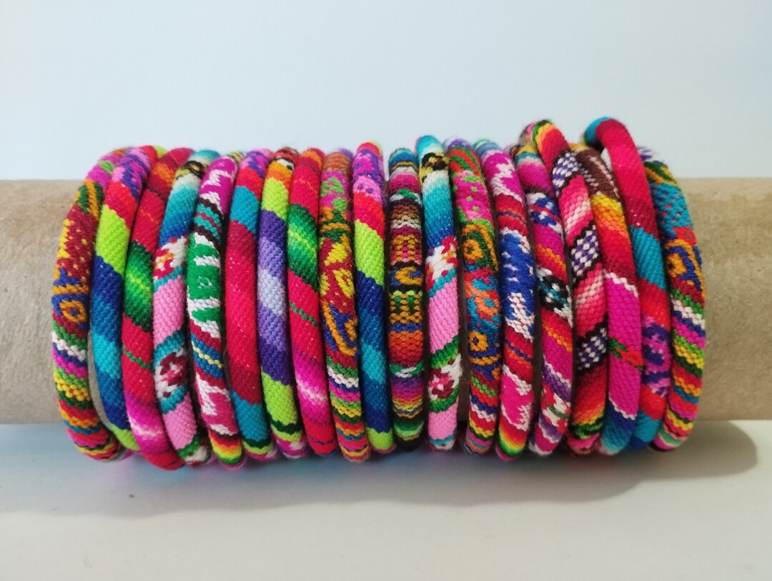 Set 5 Peruvian Bracelet Cuff Bangle Peruvian Manta Fabric Handmade ...