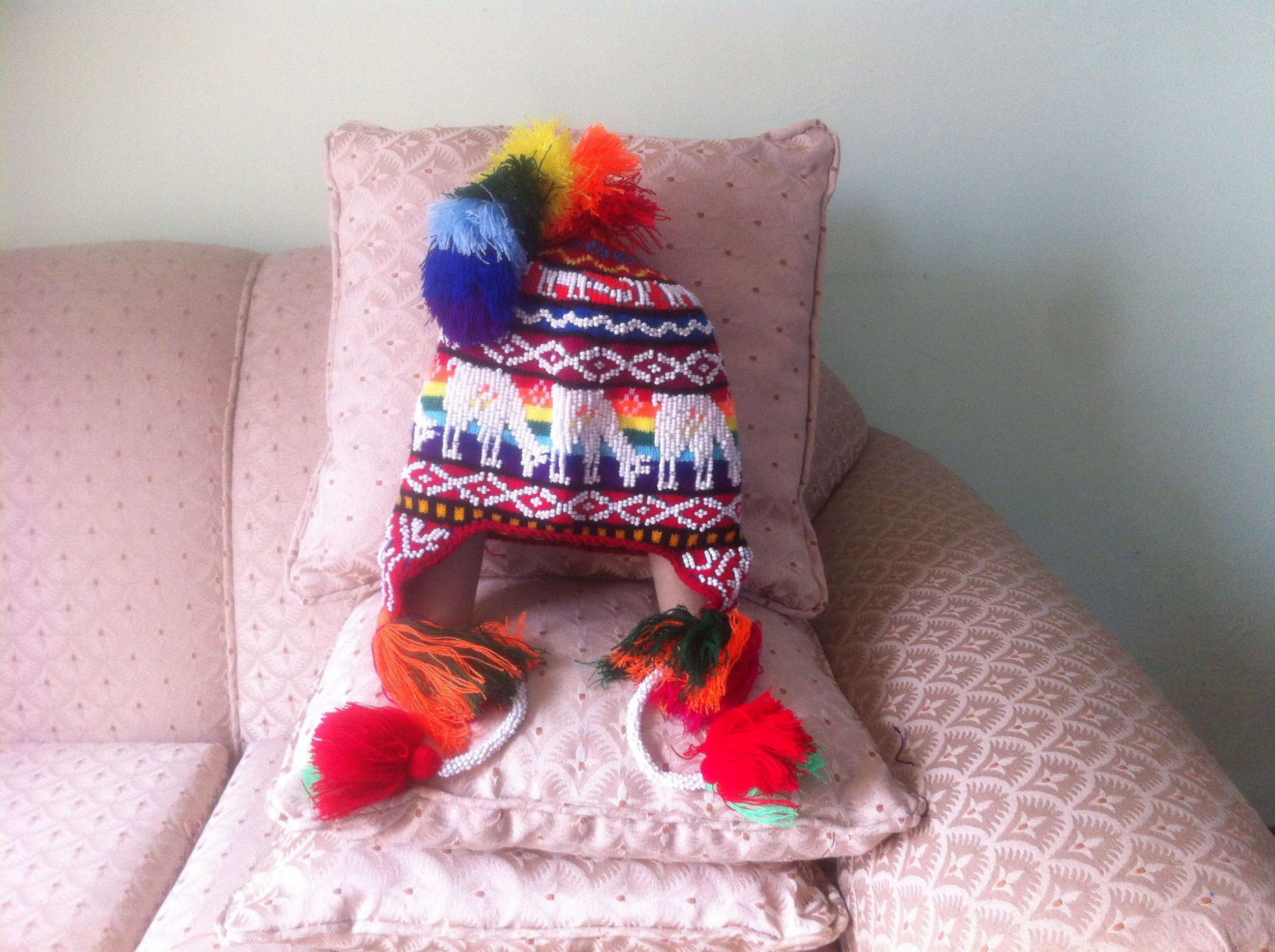 Peruvian Wool Pom Pom & Mostacillas Beads Chullo Hat Unisex - Etsy