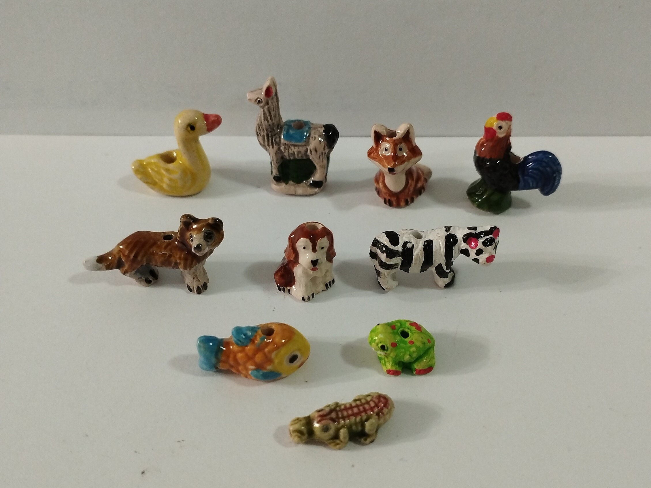 10 Tiny Peruvian Ceramic Animal Bead Clay Pairs Mixed Model Handmade ...