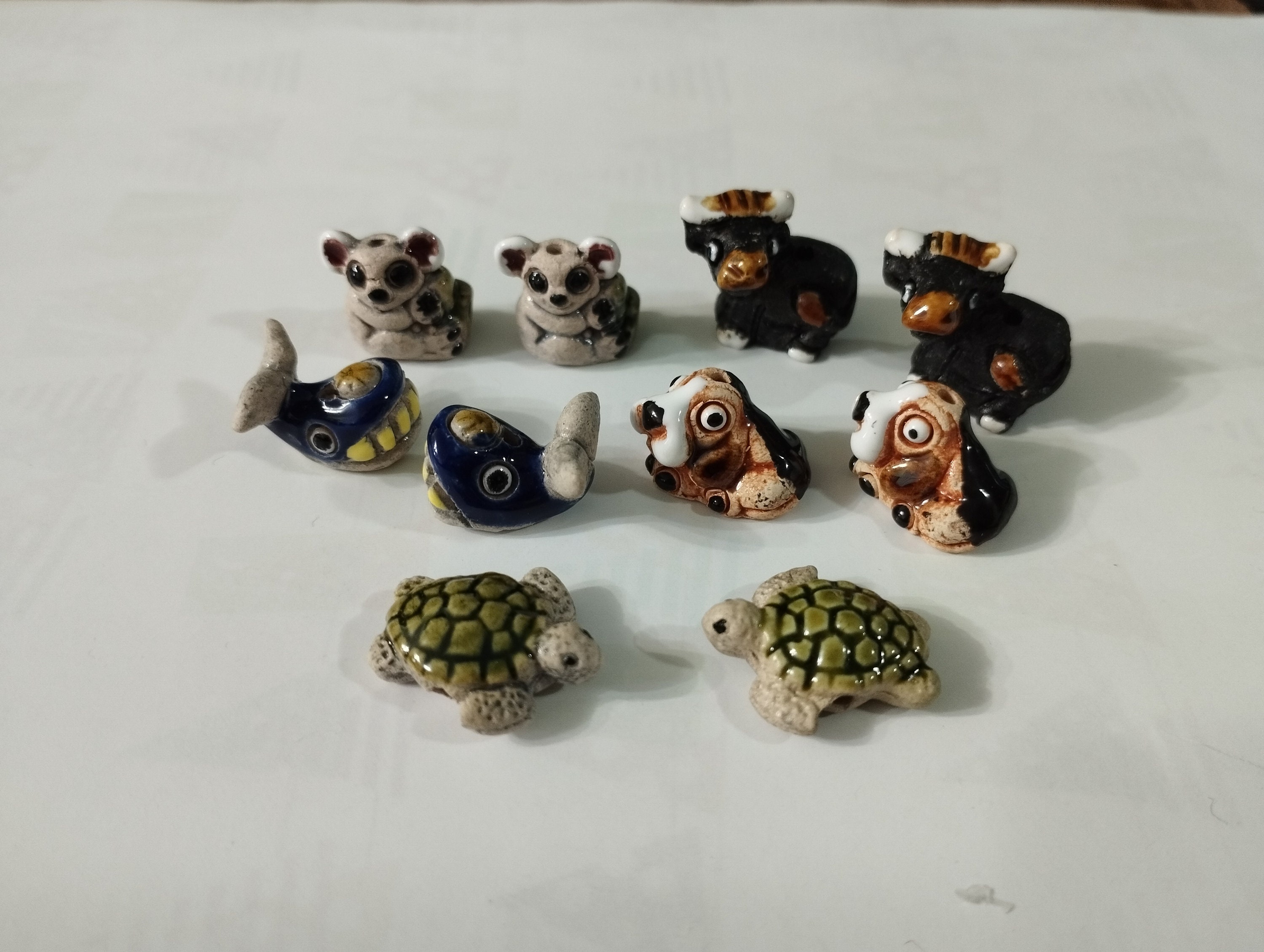 10 Tiny Peruvian Ceramic Animal Bead Clay Pairs Mixed Model Handmade ...