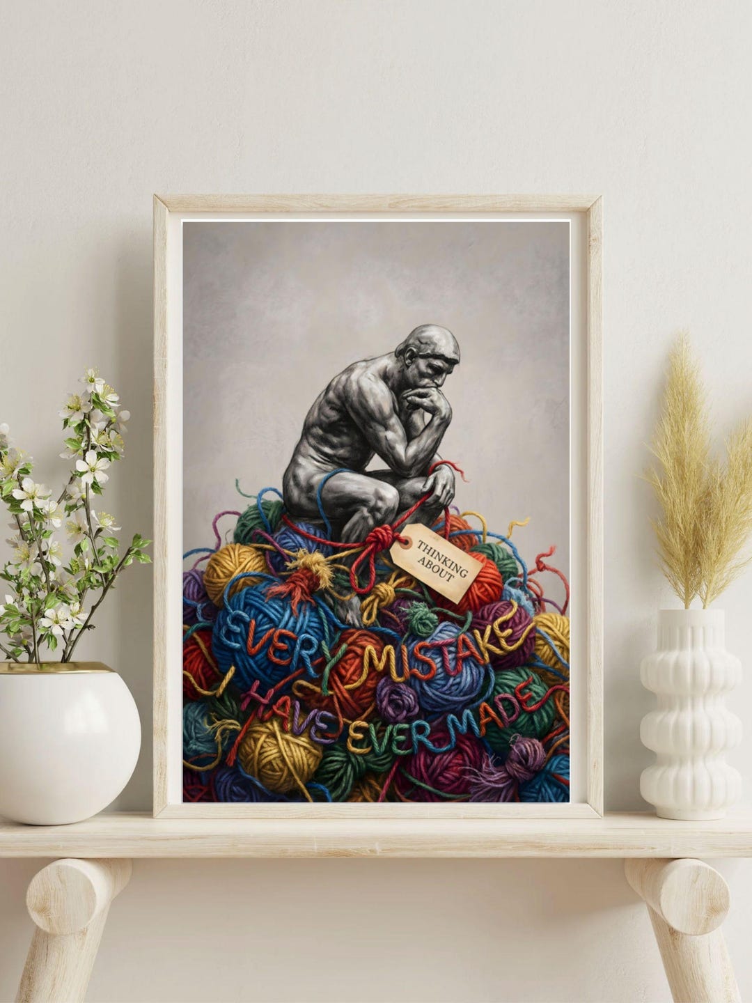 Funny Overthinking Poster, the Thinker Parody, Anxiety Art, Mental ...