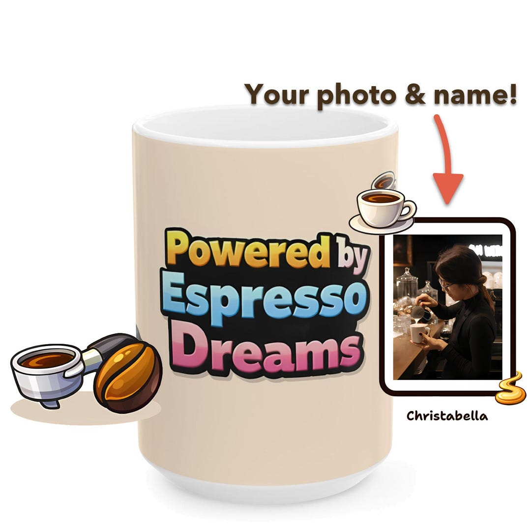 Personalized Barista Mug - Espresso Dreams Cartoon Custom Ceramic ...