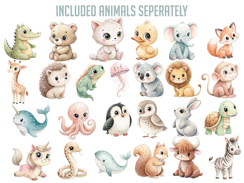 Animal Alphabet Clipart, Watercolor Numbers and Letters, Nursery Decor ...