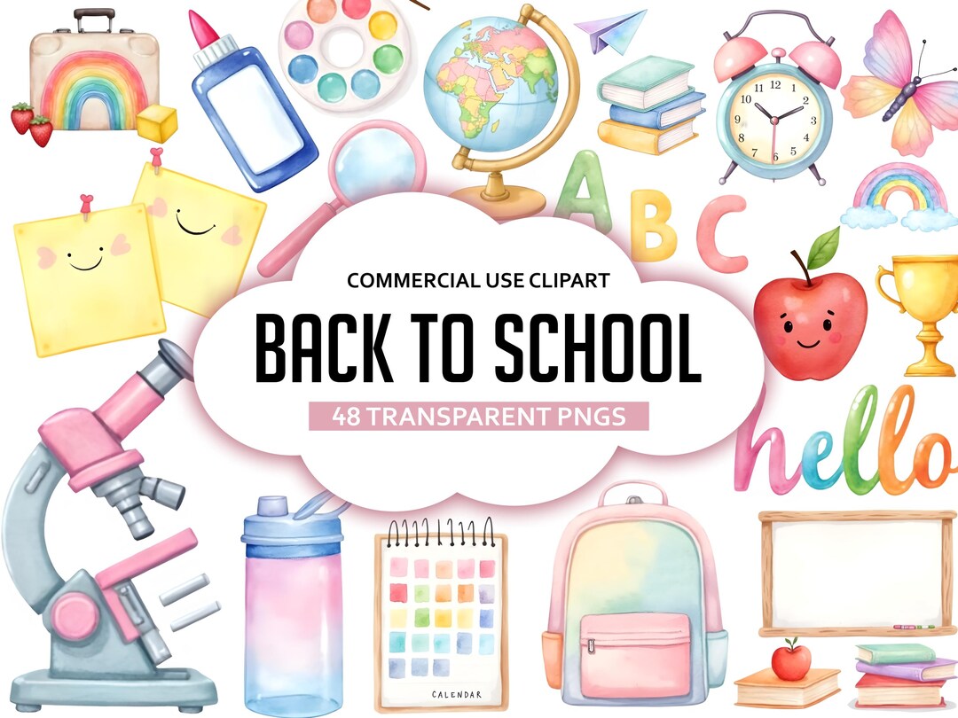 Pastel School Clipart, Back to School PNG, School Supplies, Teacher ...