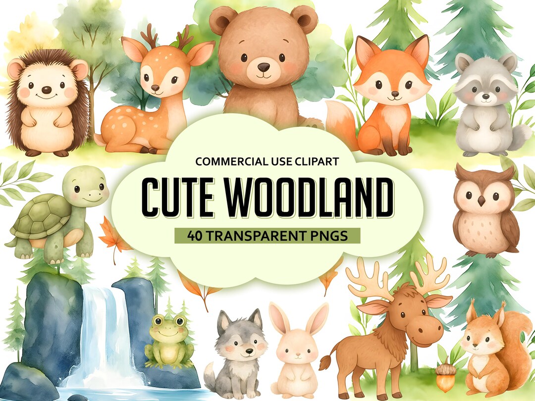 Watercolor Woodland Animal Clipart, Nursery Clipart, Forest Animals Png ...