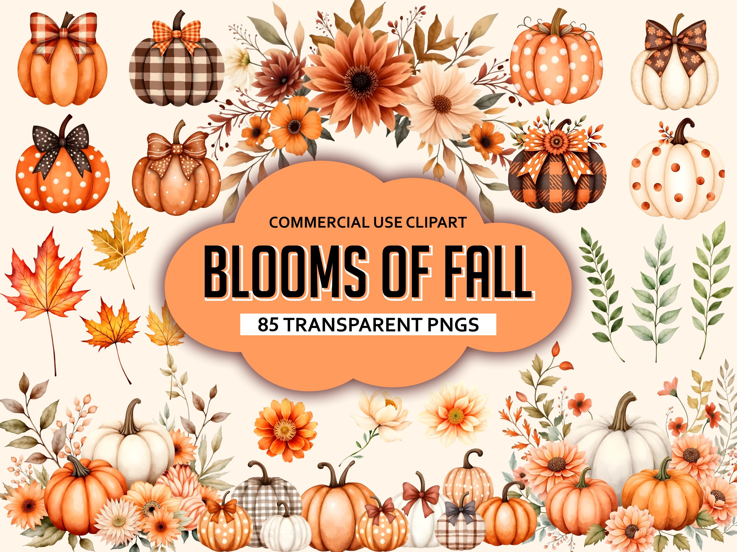 Autumn Pumpkins and Flowers Watercolor Clipart, Fall Pumpkins PNG ...