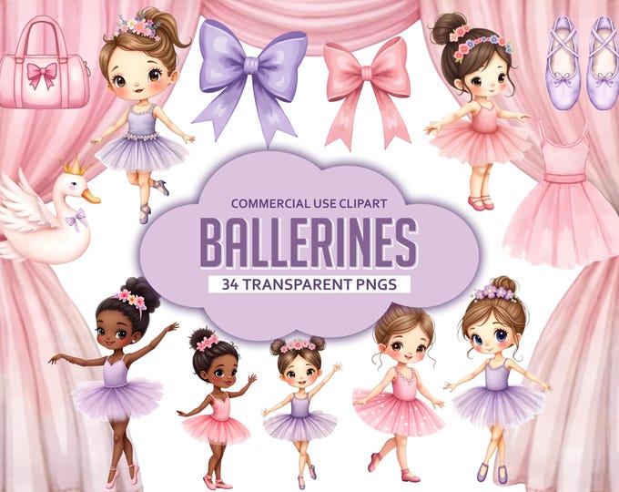 Ballerina Cuties Clipart, Ballerina Animals, Watercolor Clipart ...
