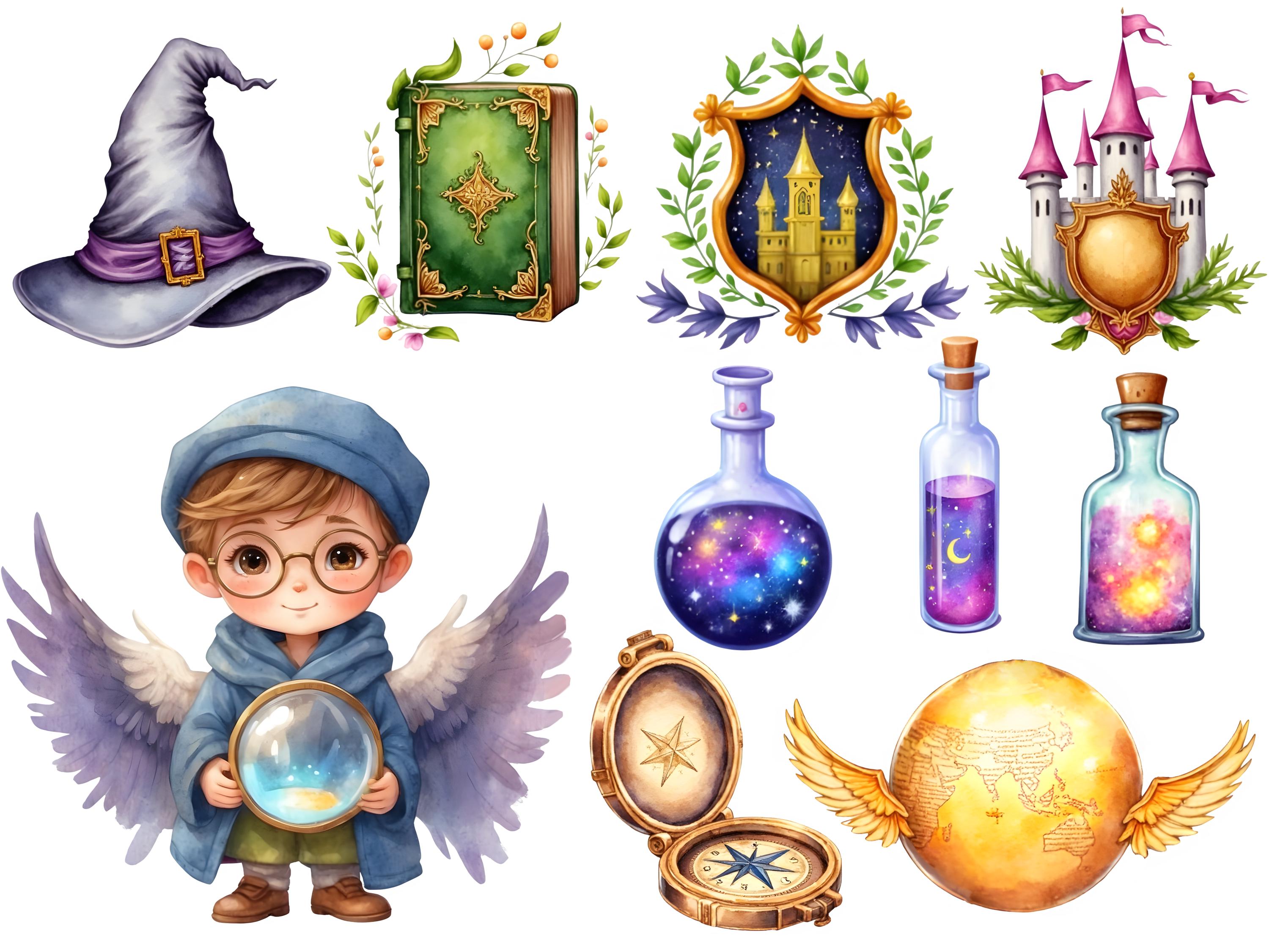Wizard School Clipart Bundle, Magic School, Fantasy Characters, Castle ...