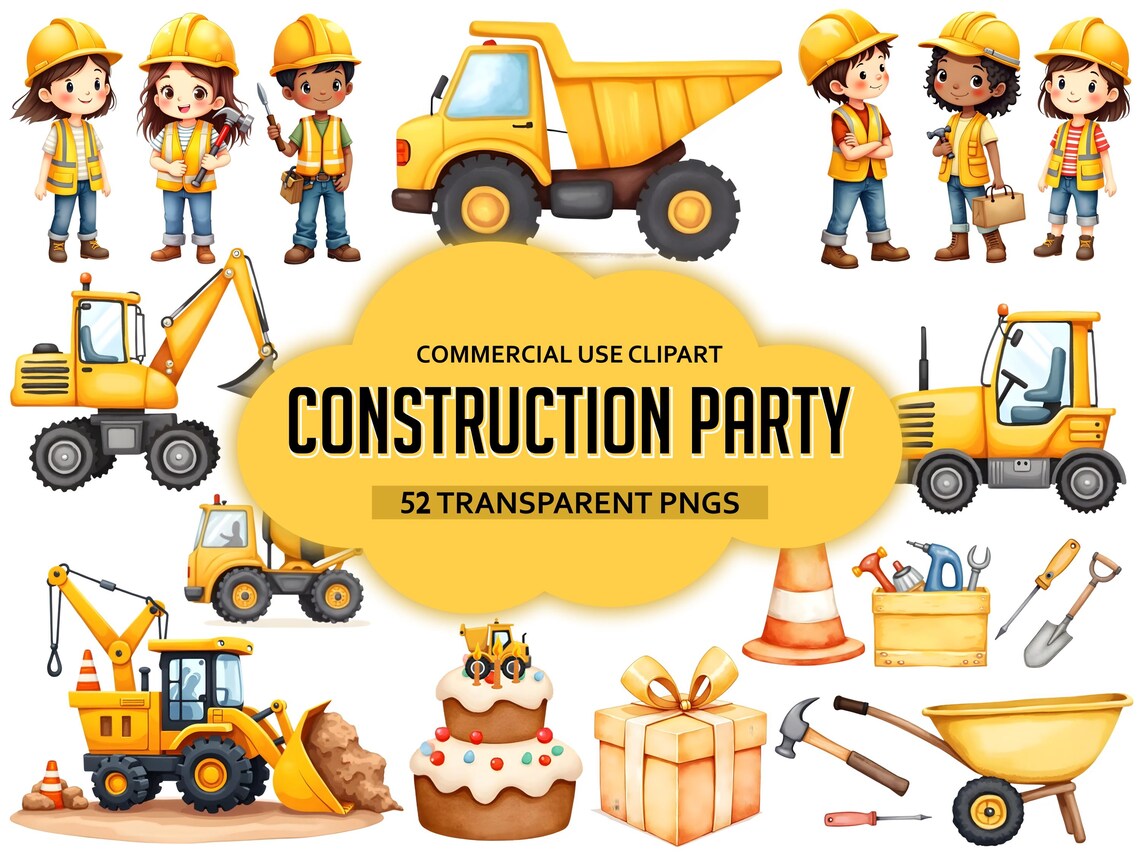 Watercolor Construction Clipart Bundle, Kids Construction Clipart ...