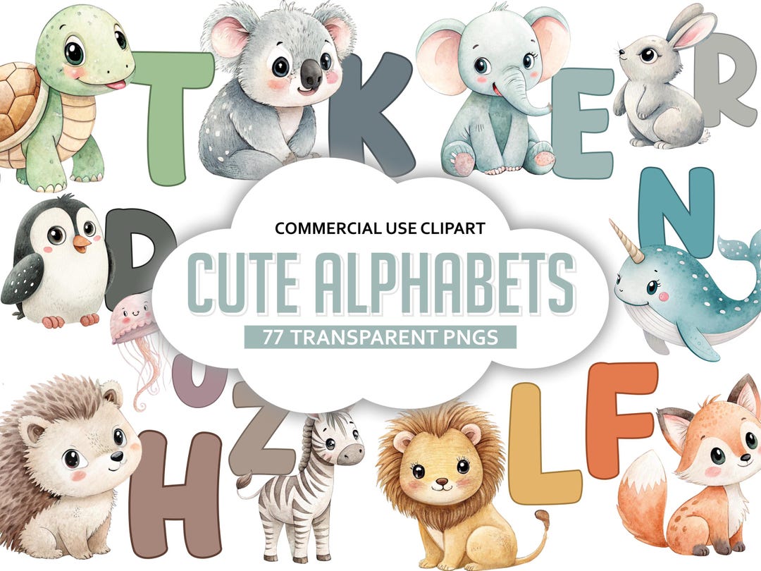 Animal Alphabet Clipart, Watercolor Numbers and Letters, Nursery Decor ...