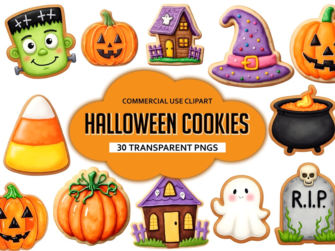 Halloween Sugar Cookies Clipart, Watercolor Halloween Desserts PNG ...