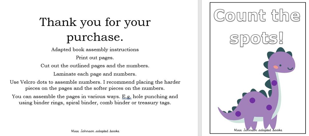 Autism Friendly, Adapted Book Counting to 10 Dinosaur Themed - Etsy