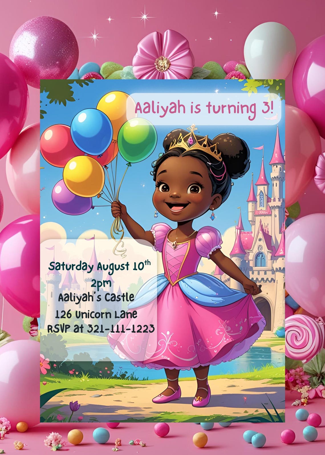 Princess Birthday Invitation | Editable Canva Template | Party Digital ...
