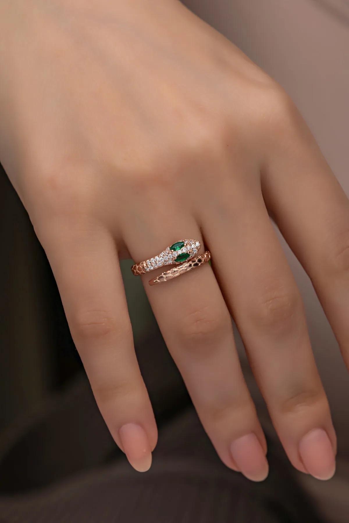 Emerald Eye Snake Ring: 925 Sterling Silver Adjustable Serpent Jewelry ...