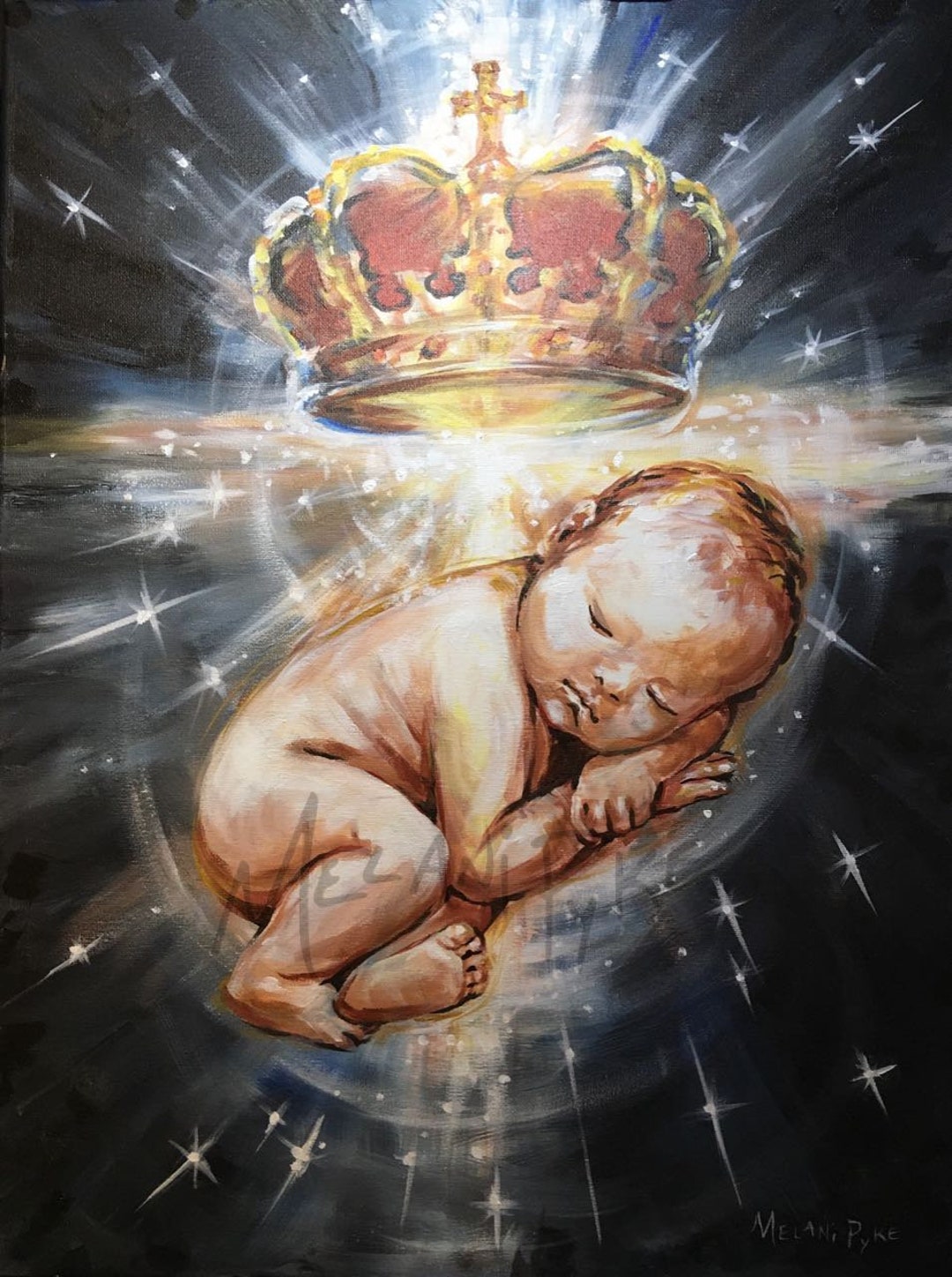 Baby Jesus With Star of Bethlehem and King's Crown - Print or Original ...