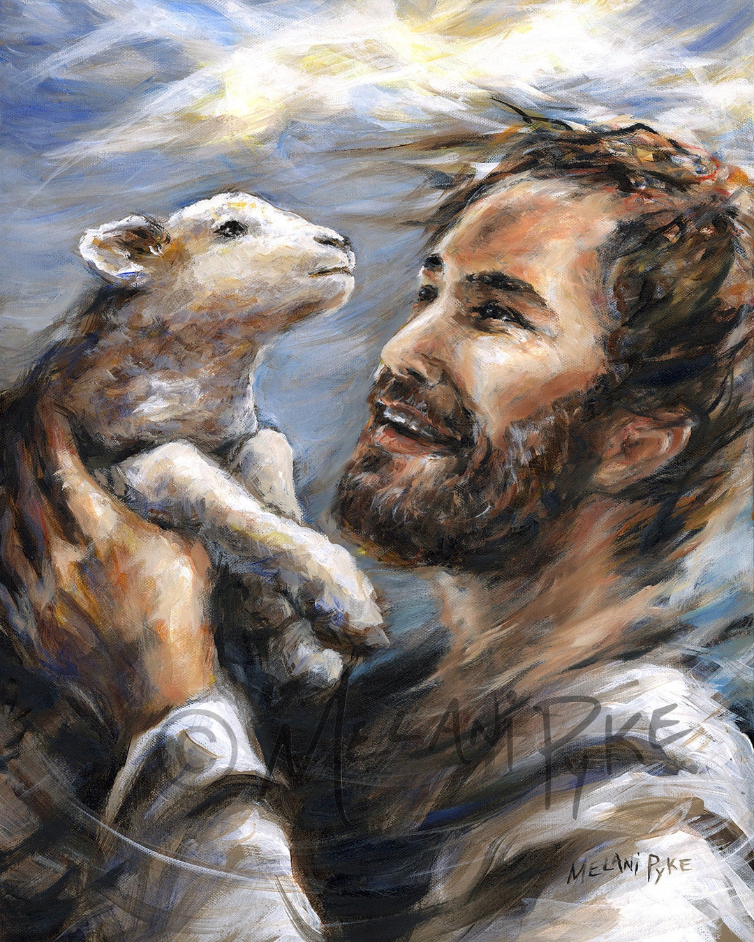Jesus Lifting Lost Lamb Painting or Print, Inspirational Christian Art ...