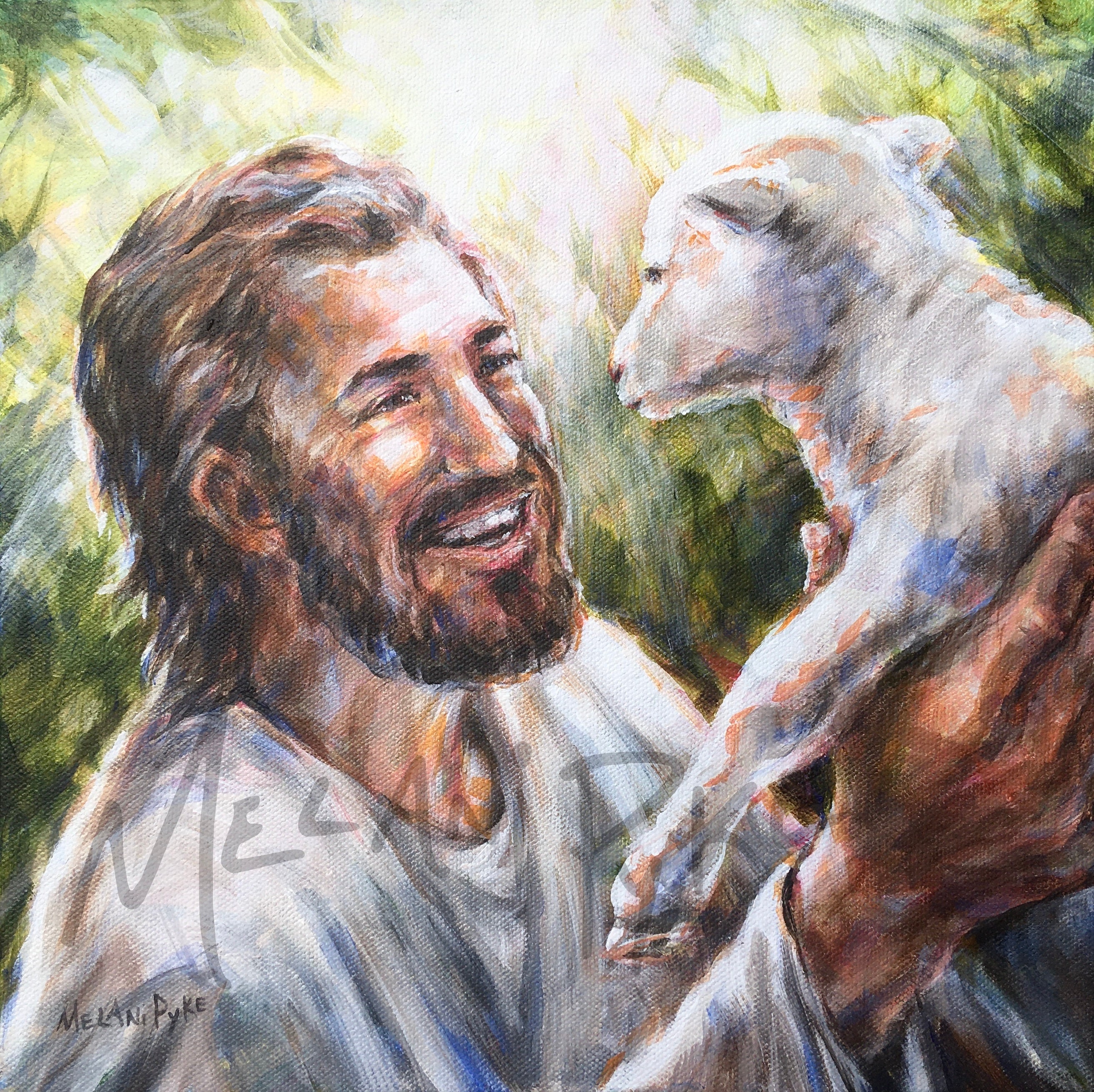 Jesus the Good Shepherd Lifting up Lost Lamb Print on Fine Art Paper or ...