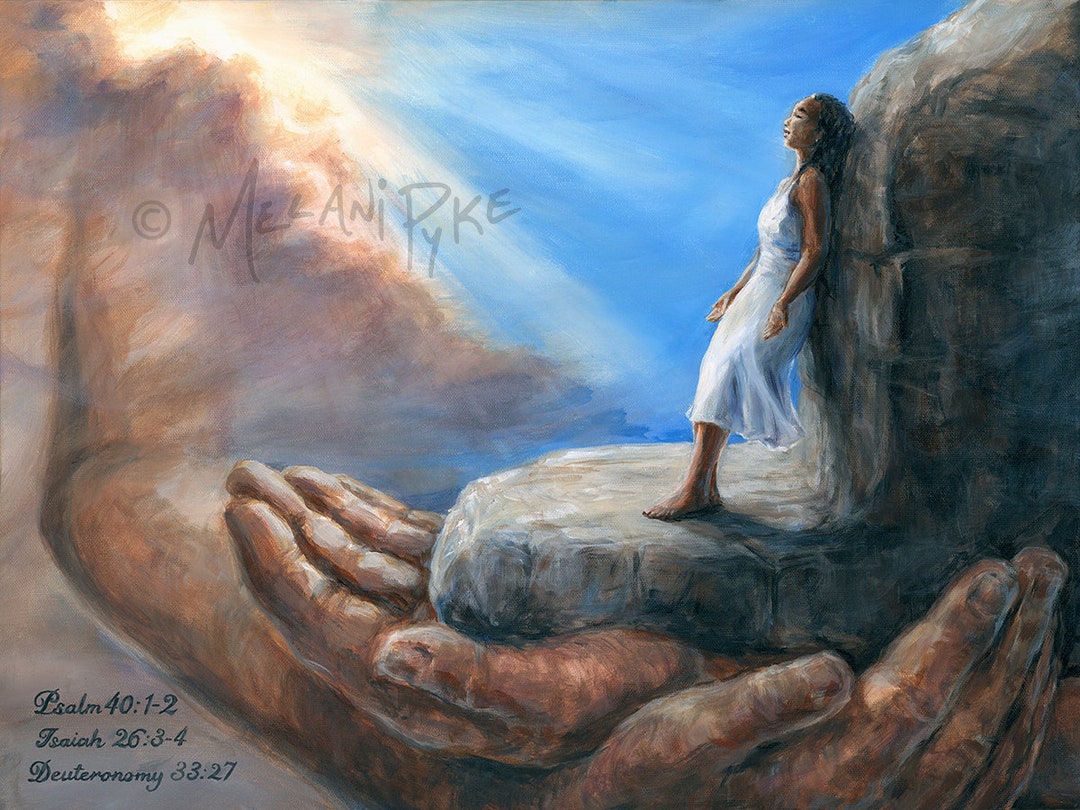 The Rock Art Print on Paper or Canvas of God's Hands Holding Girl on ...