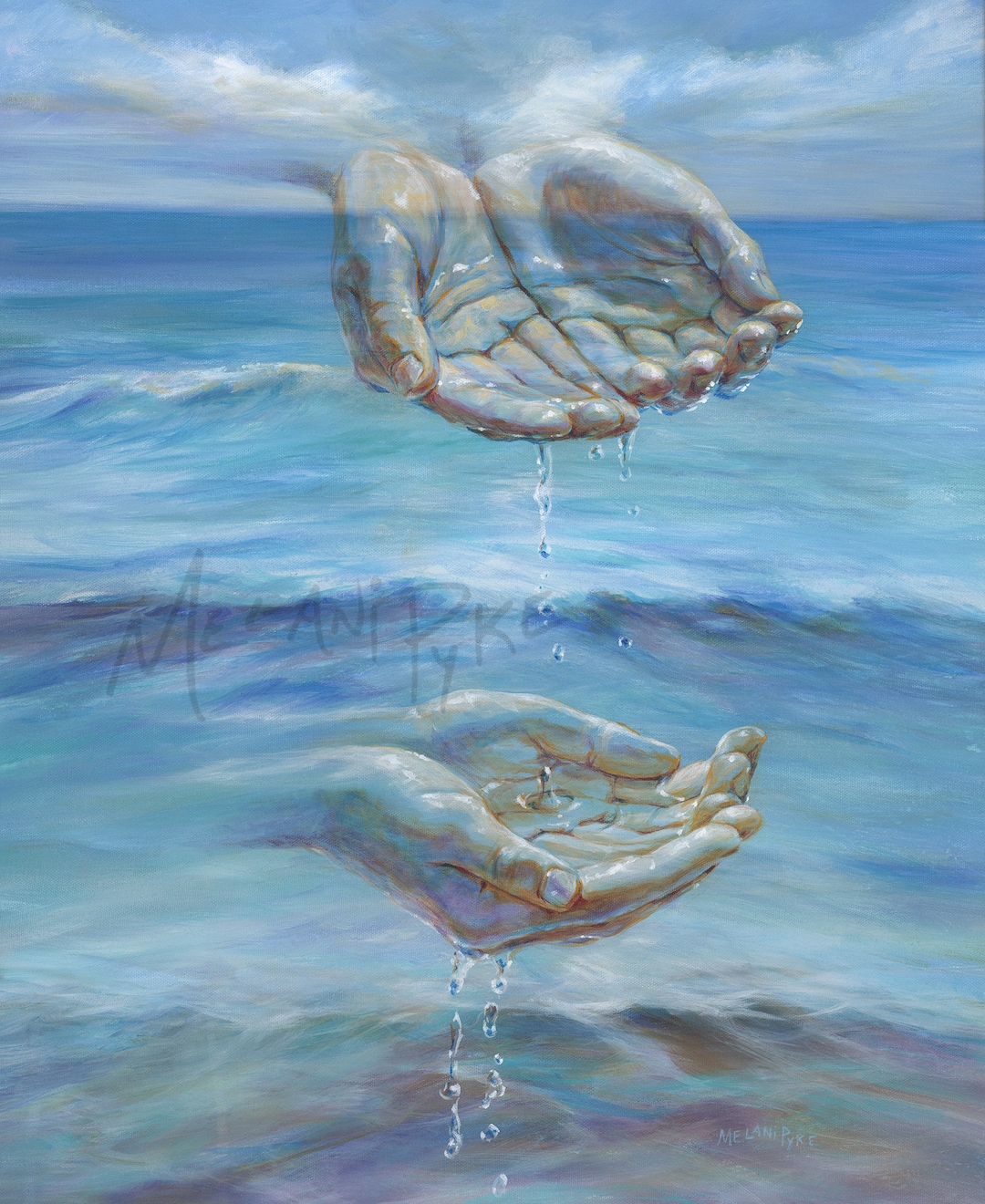 Open Water Hands Ocean Art Print of Blue Waves and Sharing Water ...