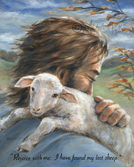 Art Print Jesus as Shepherd With Rescued Lamb Over Shoulder | Etsy