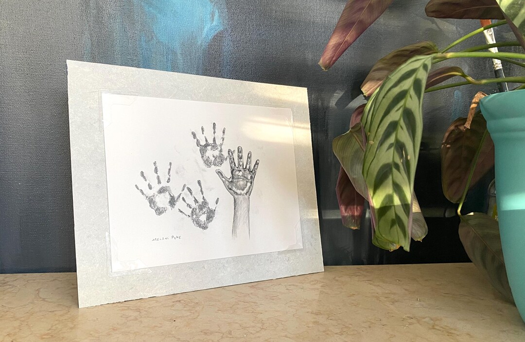 Original Drawing of Child's Hand Painting Handprints - Graphite Pencil ...