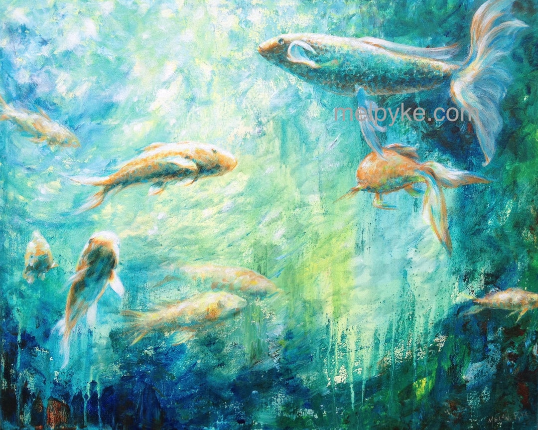 Fish Tank Original Acrylic Painting on Canvas or Print, Aquarium, Blue ...