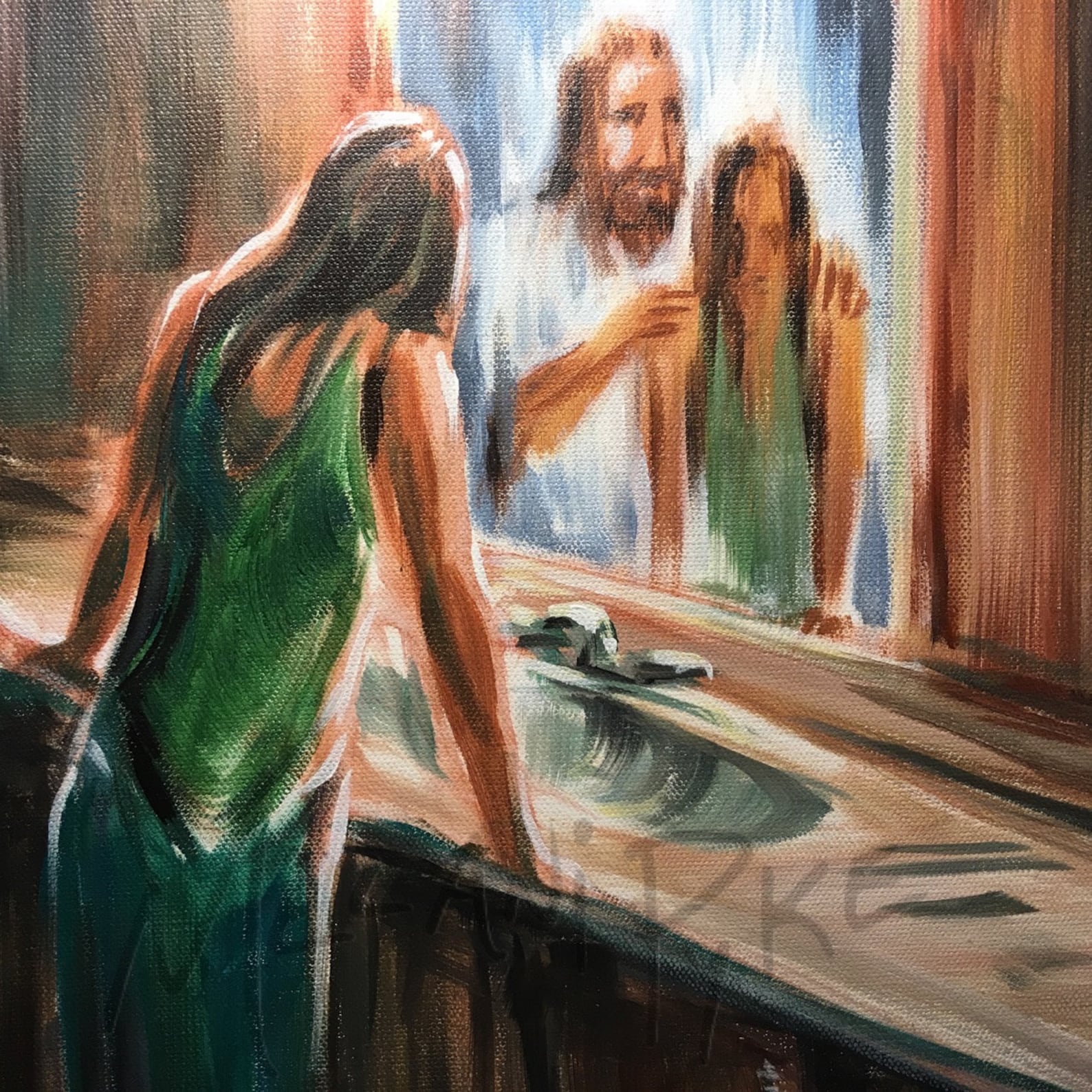At the Bathroom Mirror with Jesus Painting or Print Modern | Etsy