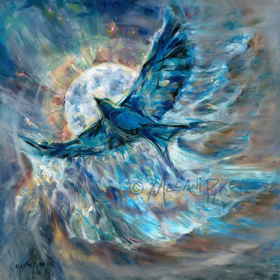 Blue Moon Bird - Abstract Original Oil Painting or Print; Spiritual Art ...