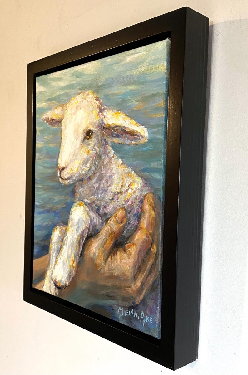 Lamb in Hands and Water, Original Oil Painting or Print on Canvas or ...