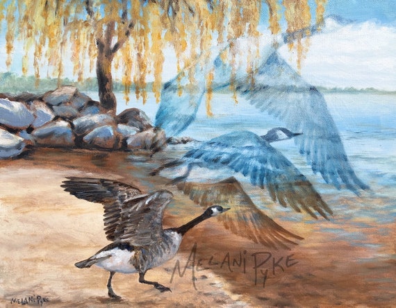 Canada Geese in Flight Oil Painting by Melani Pyke Landscape | Etsy