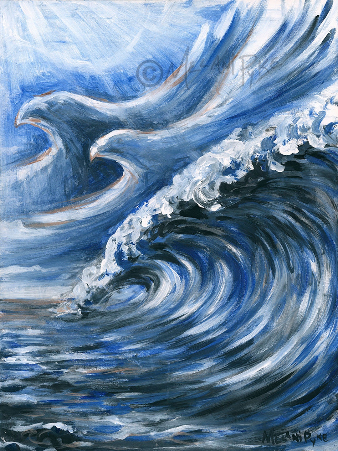 Blue Ocean Wave Painting With Eagles - Art Print or Original Acrylic - Etsy