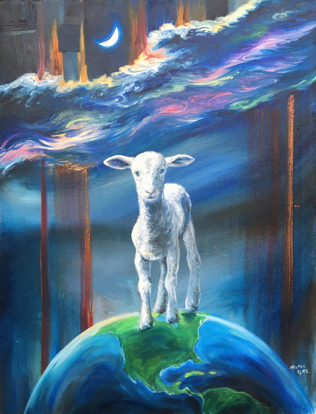 Lamb of God Original Oil Painting on Canvas 20x24" Sheep Standing on ...