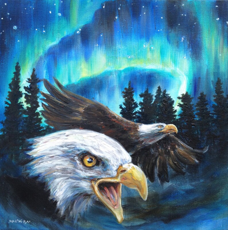 Rise up Like the Eagle Original Painting, Bald Eagle, Northern Lights ...