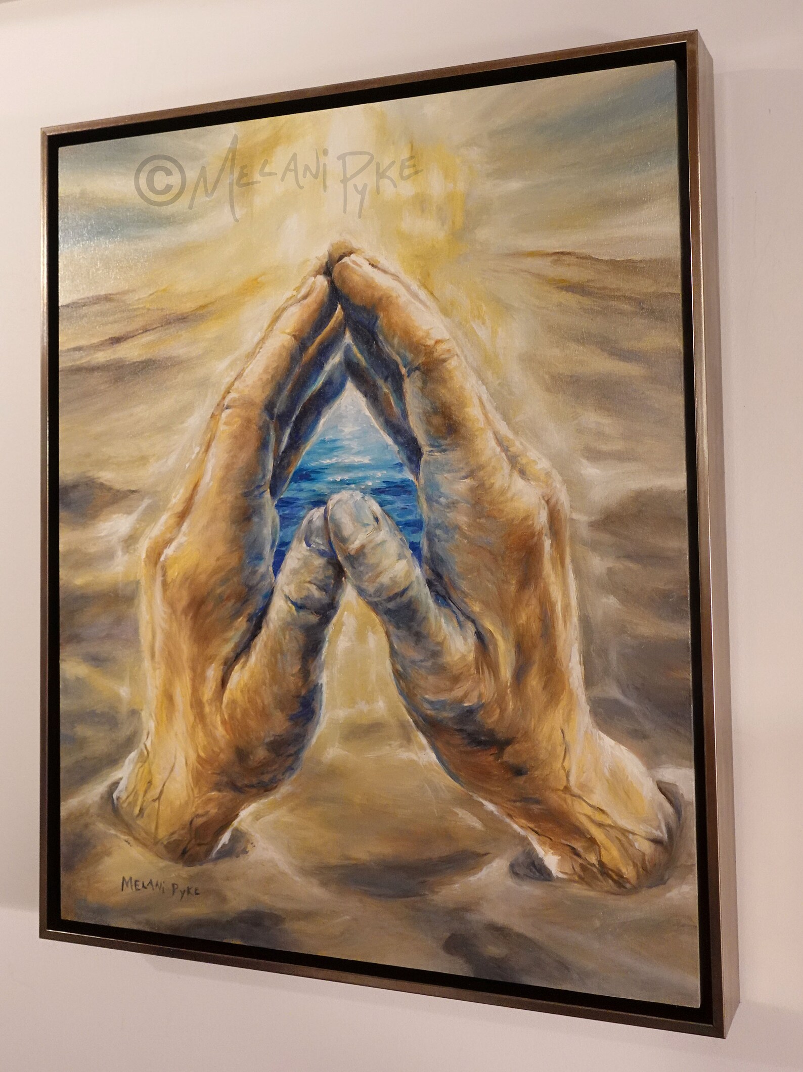 Restoring the Parched Painting or Print of Praying Hands in Sand Desert ...
