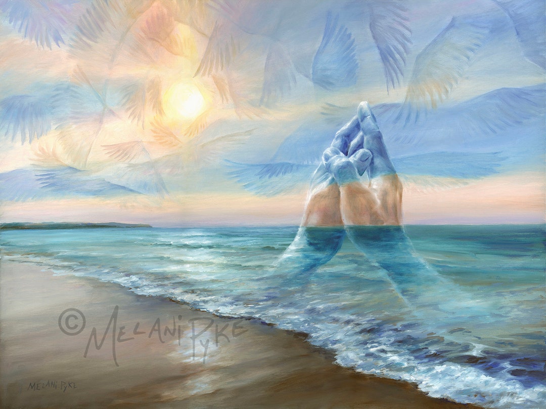 Prayer Making Waves Beneath Heavenly Wings Print - Praying Hands, Ocean ...