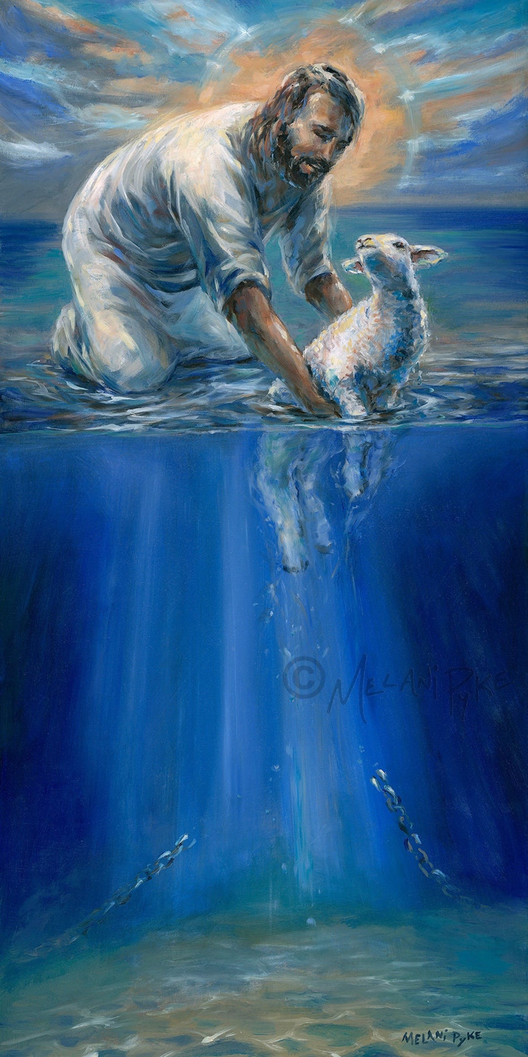 Christ Lifting Lamb Out of Water Original Oil Painting or Fine Art ...