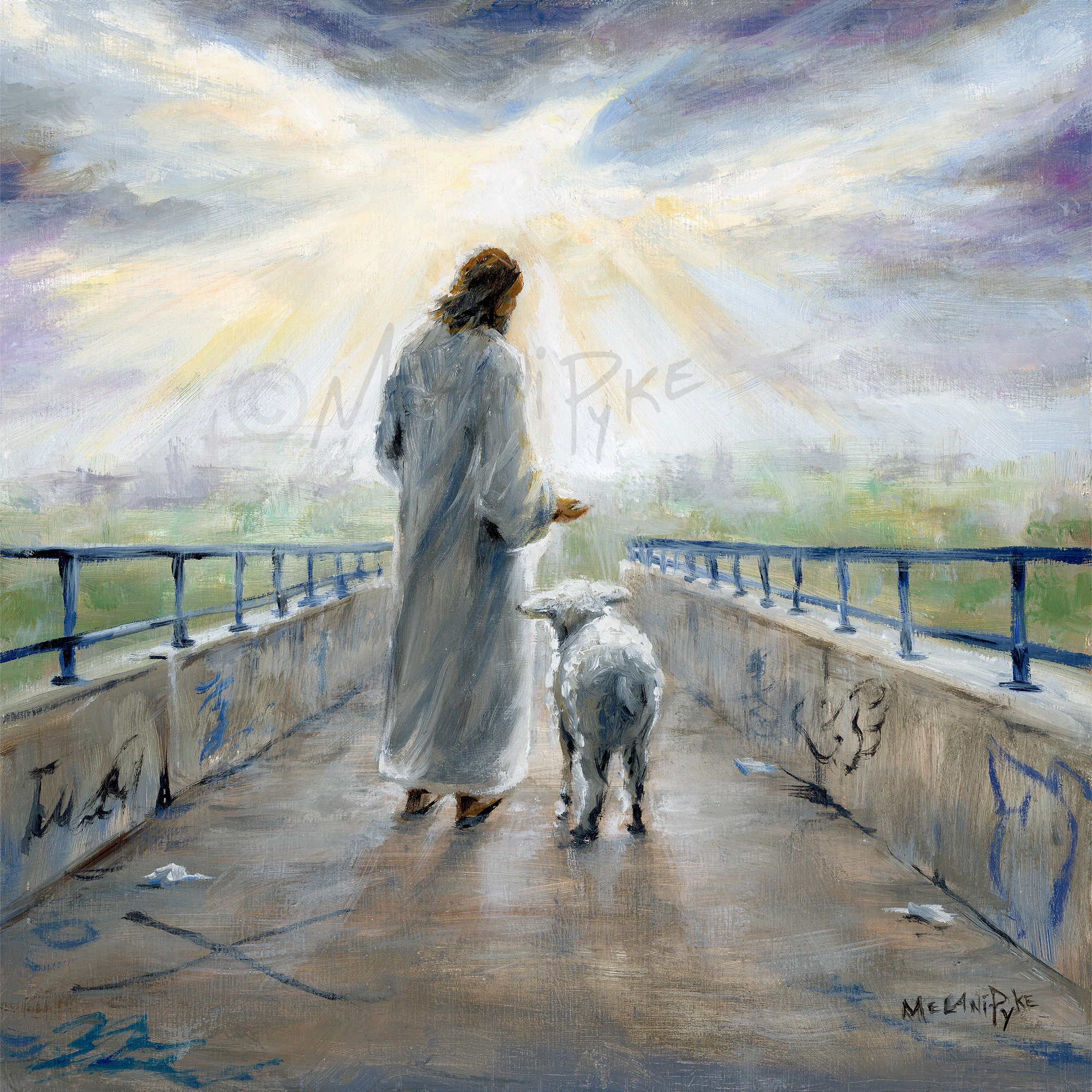 Jesus With Lamb on Graffiti Bridge Oil Painting Original or Print ...