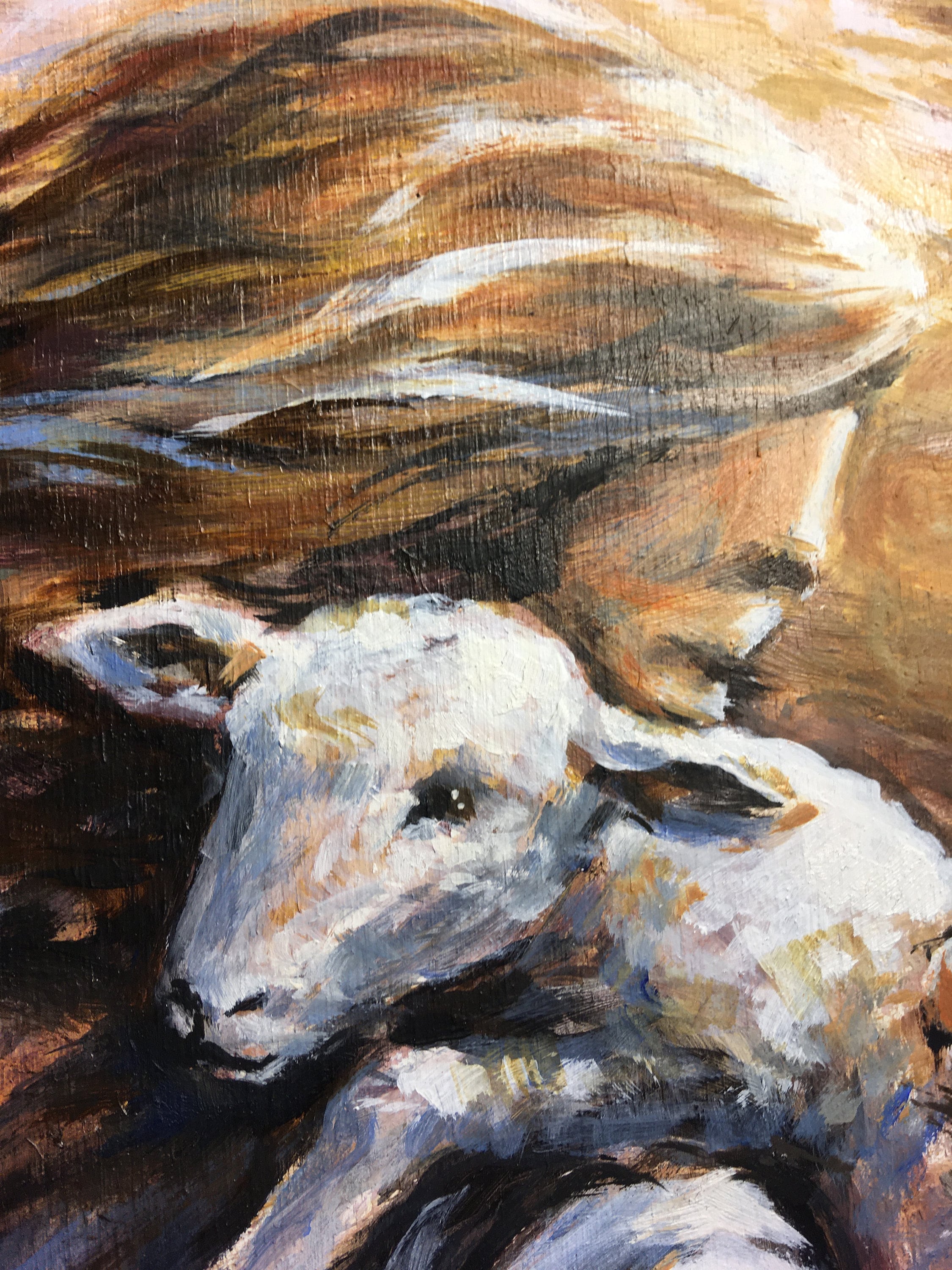 Jesus as Shepherd Holding Lamb Over Shoulder Art Print, Christian ...