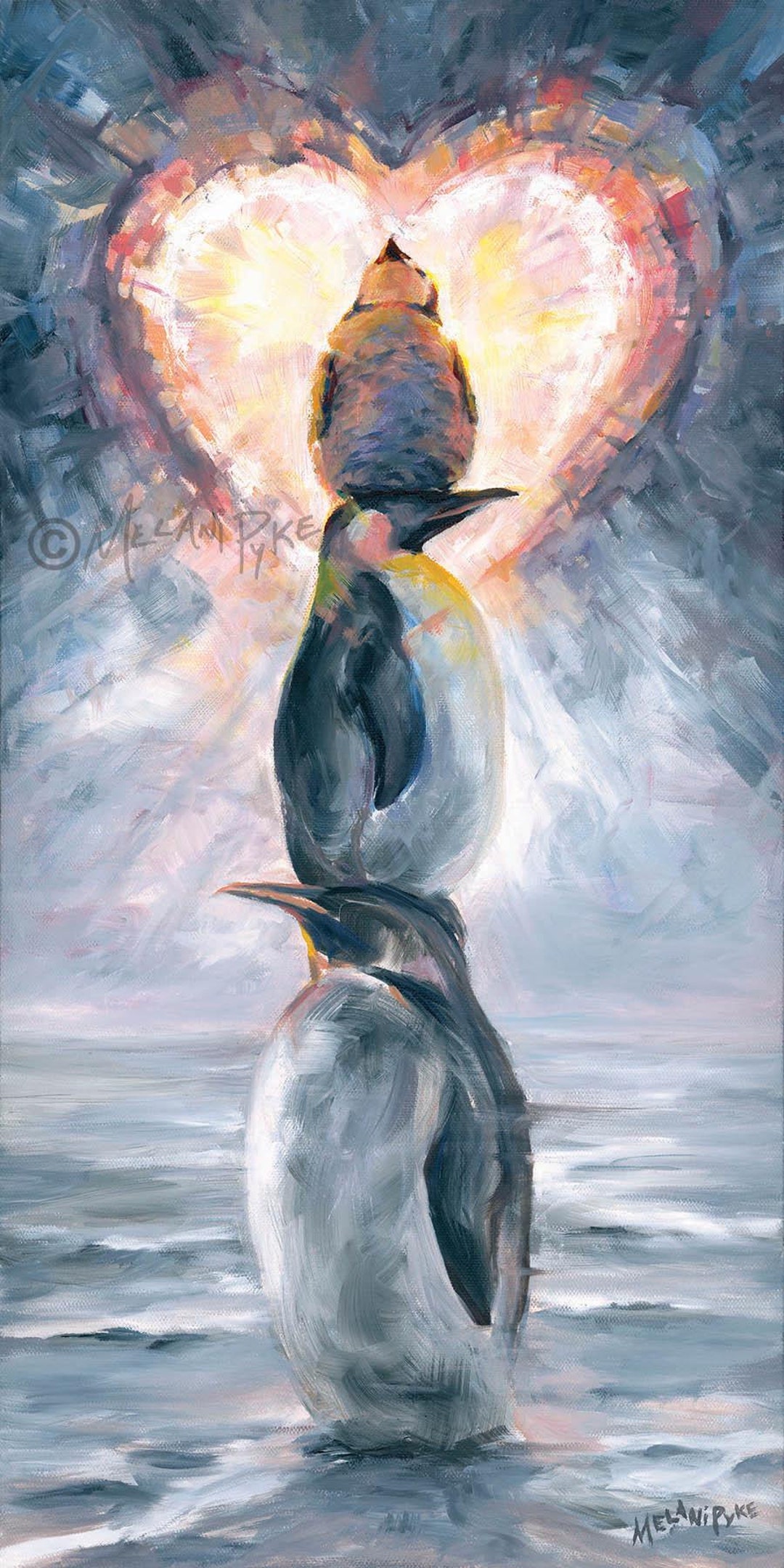 Penguins With Heart - Original Oil Painting or Print, Wall Decor ...