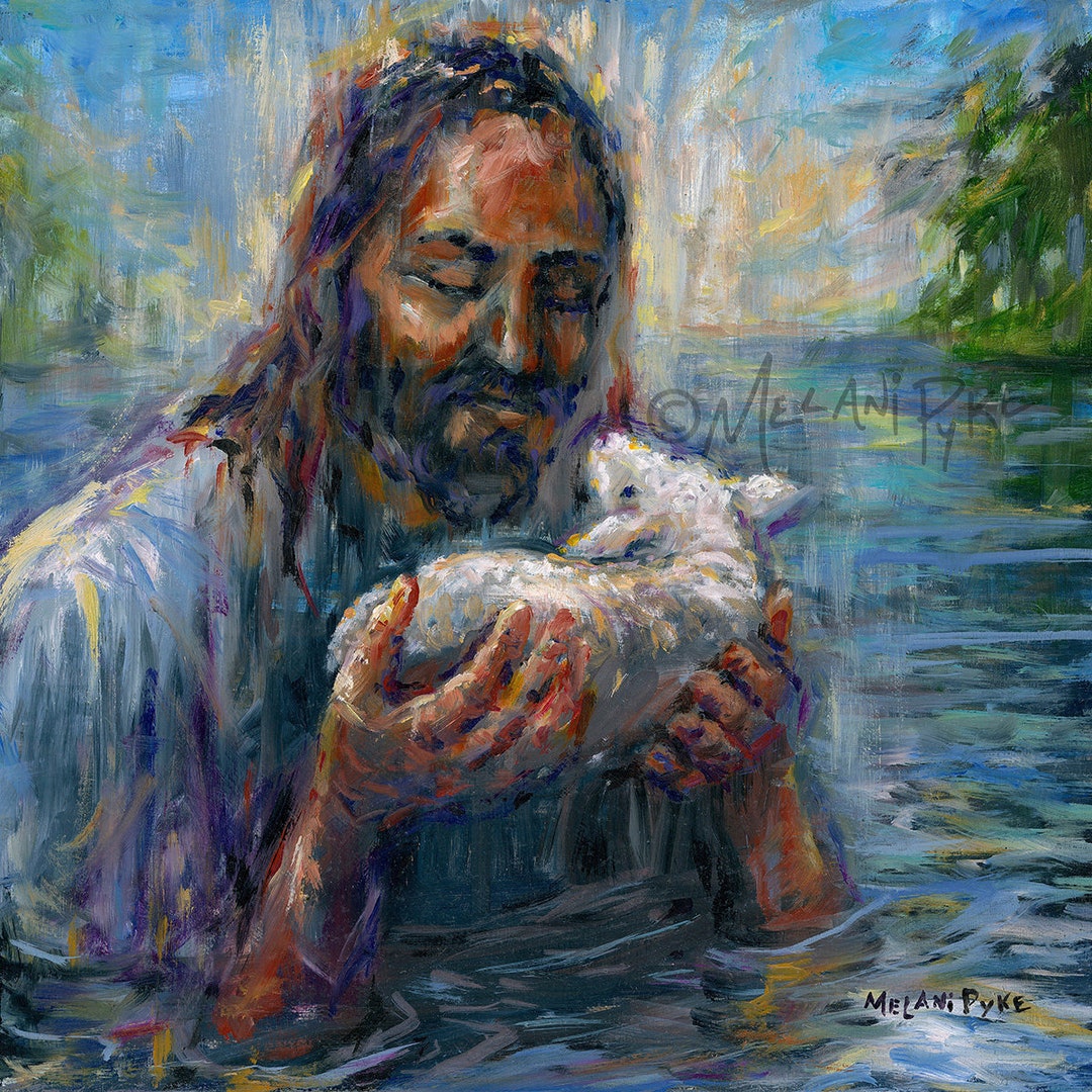 Jesus Rescuing Lamb From Flood - Art Print or Original Acrylic Painting ...