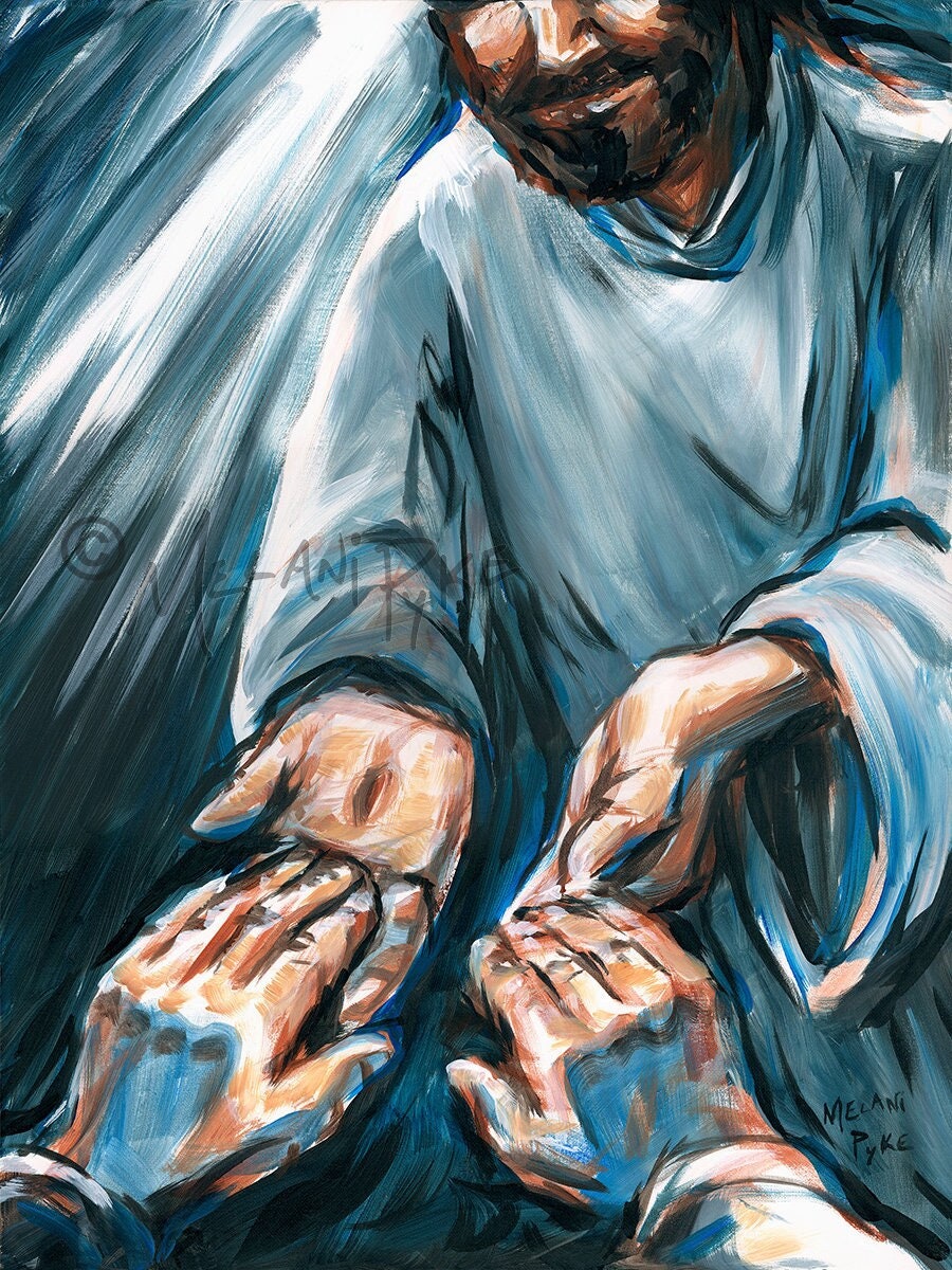 Jesus And God Touching Fingers Painting