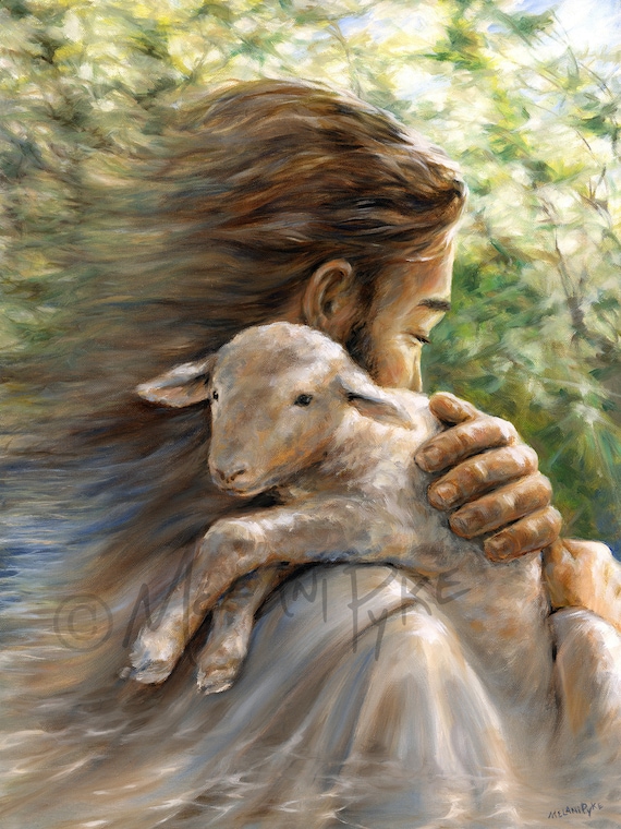 Art Print Jesus as Shepherd Holding Lamb Over Shoulder With - Etsy Art Print Jesus as Shepherd Holding Lamb Over Shoulder With - Etsy