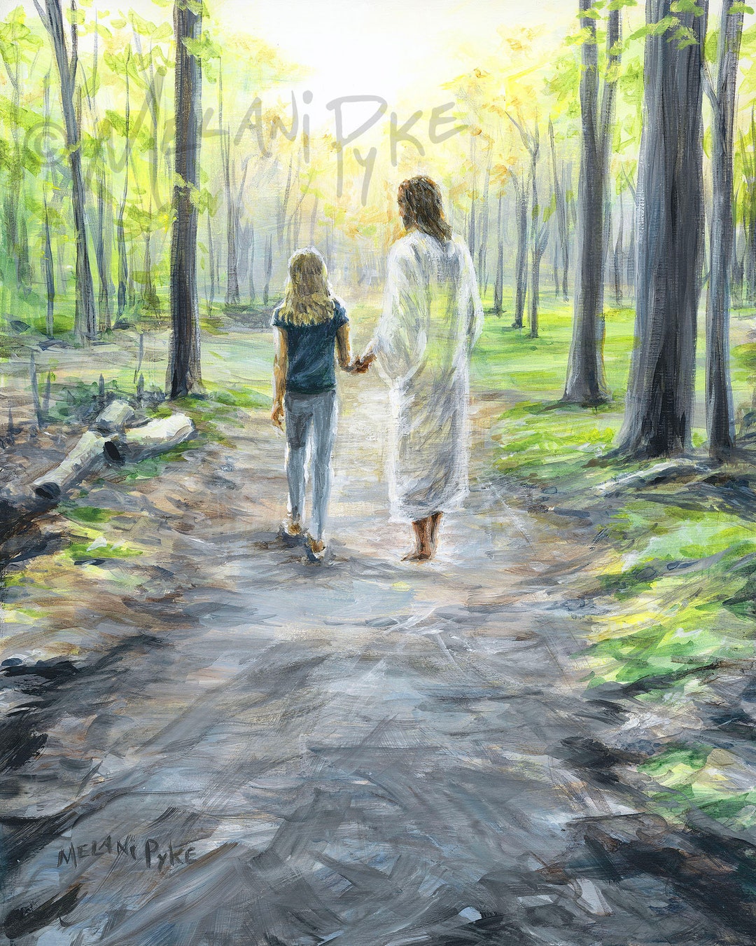 Walking With Jesus Painting or Print, Young Girl on Forest Path Uplifting Inspirational ...