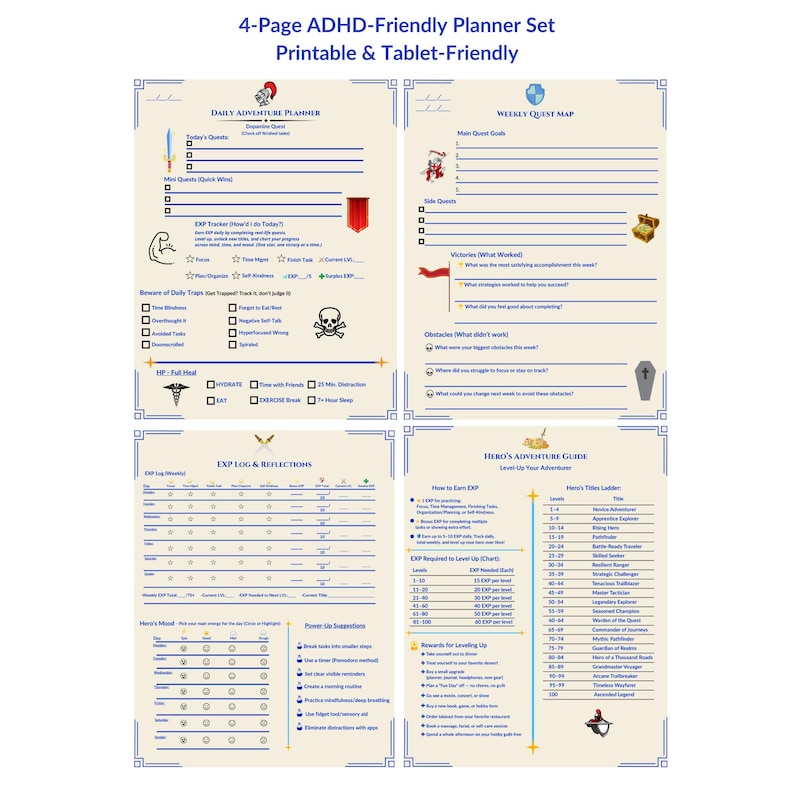ADHD Daily & Weekly Printable Planner - Gamified Dopamine Quest PDF ...