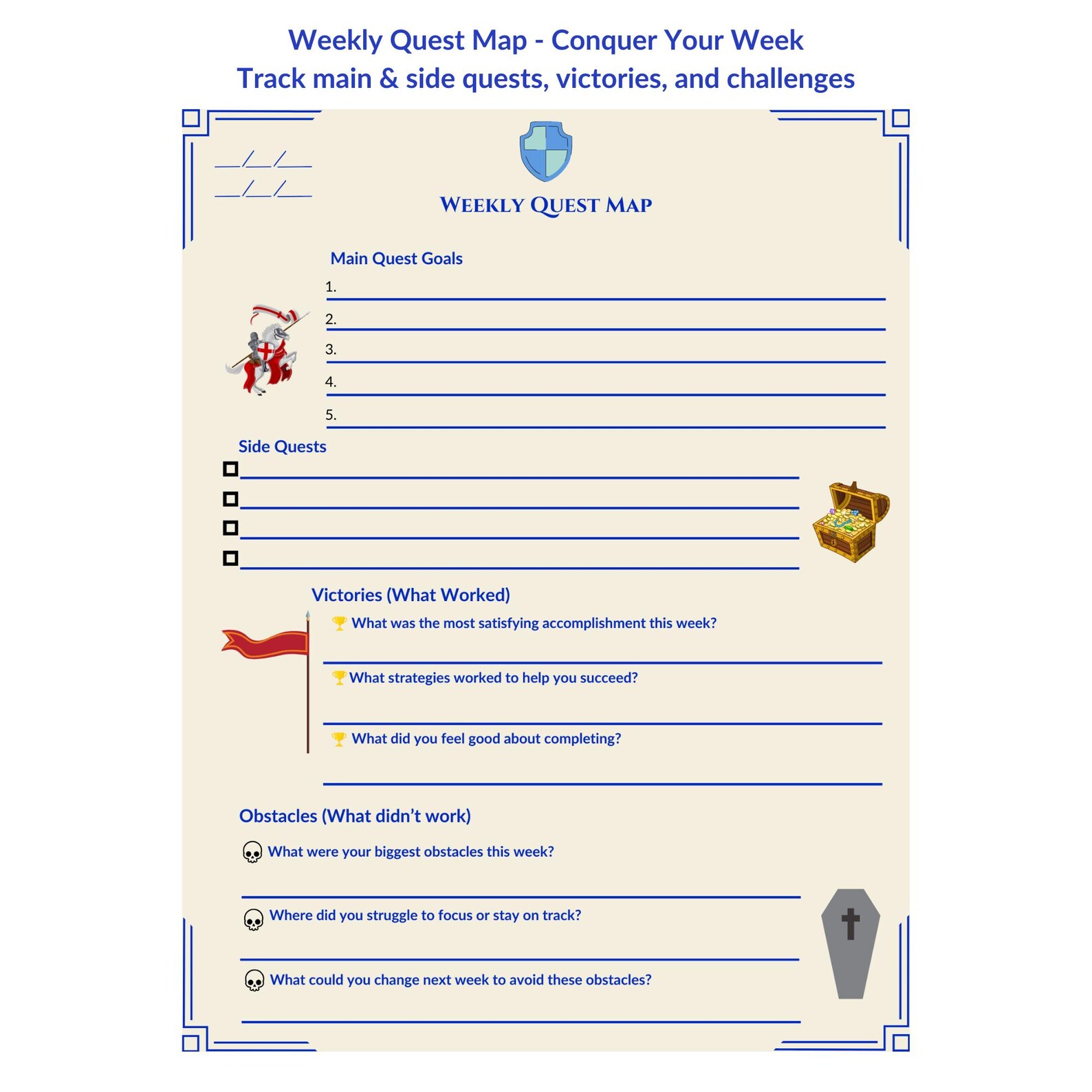 ADHD Daily & Weekly Printable Planner - Gamified Dopamine Quest PDF ...